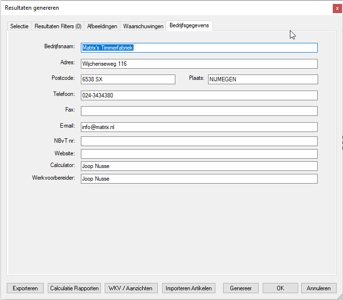 Resultaten Genereren | Matrix Knowledge Base